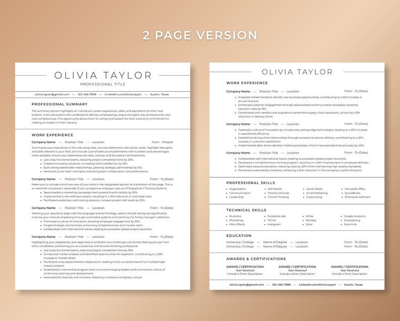 ATS Friendly Resume CV Template – Google Docs, Microsoft Word, Canva ...
