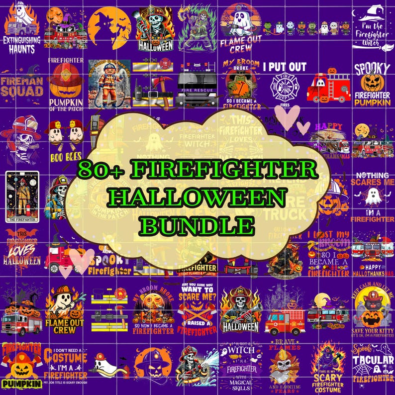 80+ Firefighter Halloween Bundle PNG, Spooky Fireman Sublimation, Fire ...