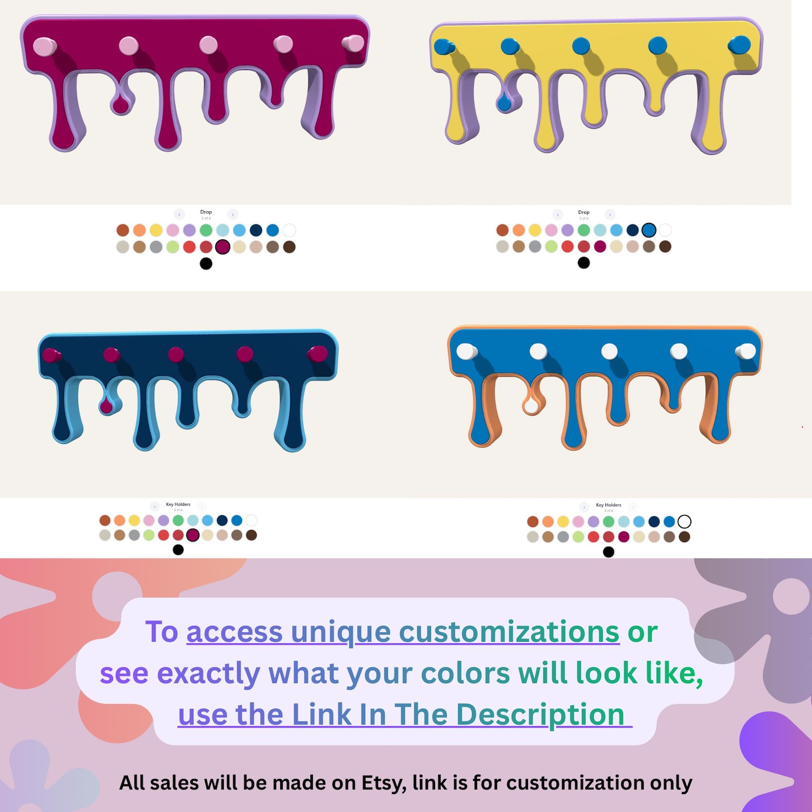 Customizable Drip Wall Mounted Key Holder – Minimalist Colorful Design ...