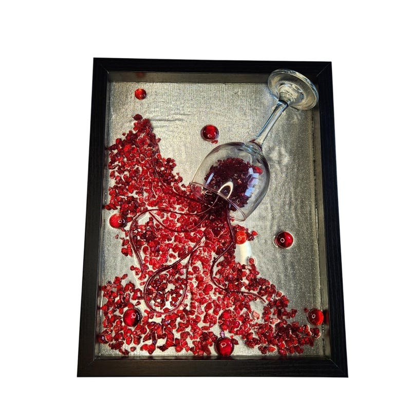 HANDMADE Epoxy Resin 3D Spilt Wine Wall Art 15 X 12 Framed Glass Home ...