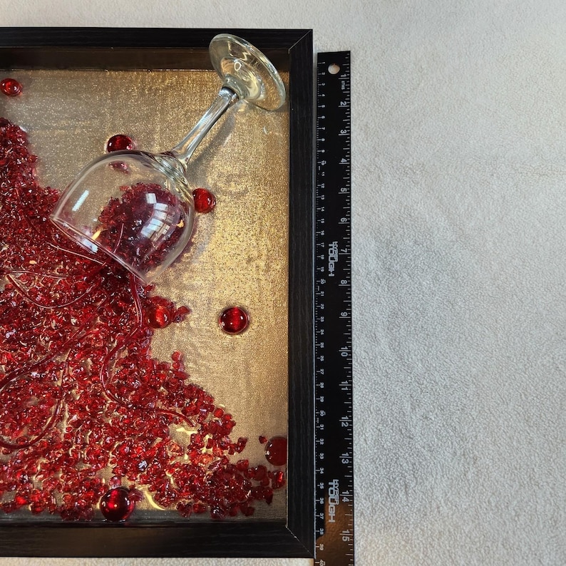 HANDMADE Epoxy Resin 3D Spilt Wine Wall Art 15 X 12 Framed Glass Home ...