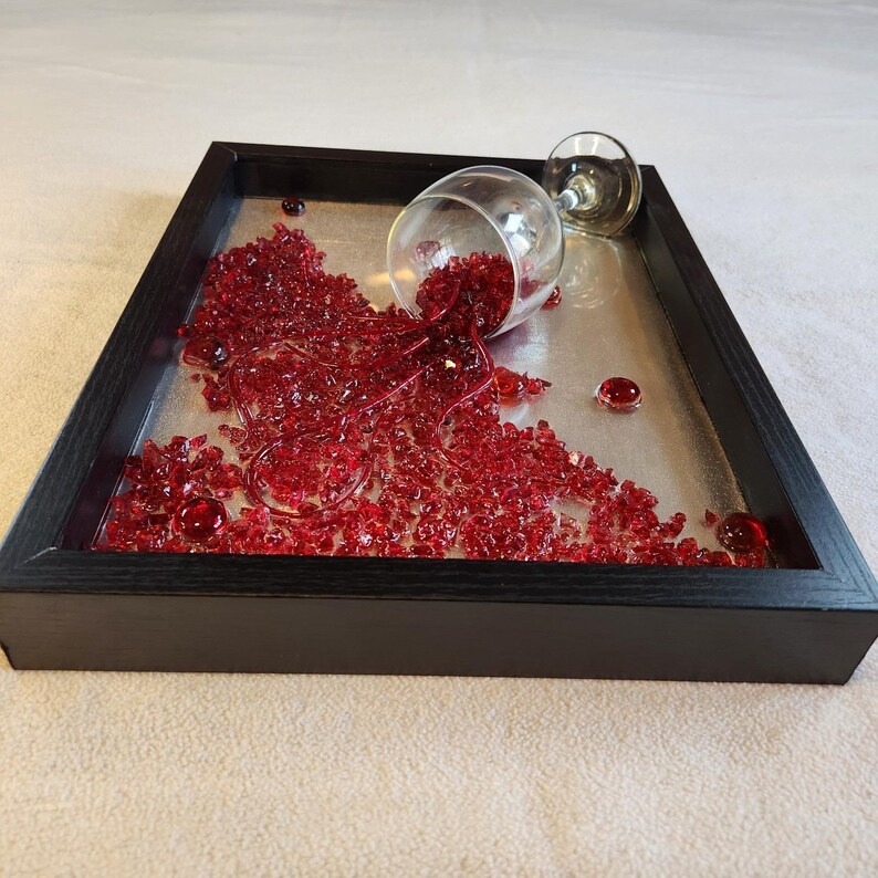 HANDMADE Epoxy Resin 3D Spilt Wine Wall Art 15 X 12 Framed Glass Home ...
