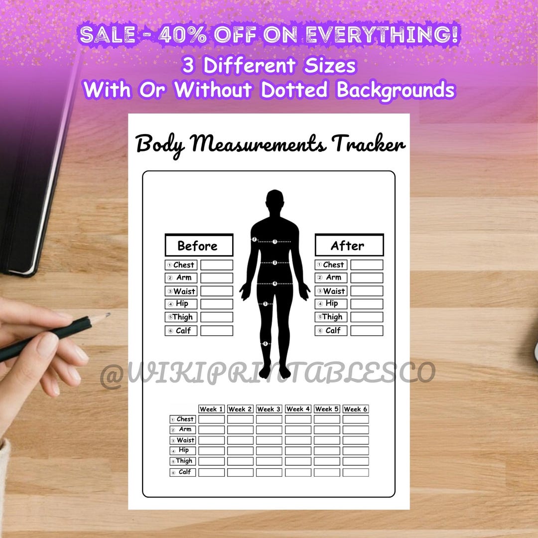 Body Measurement Tracker Printable, Body Measurement Chart, Body ...