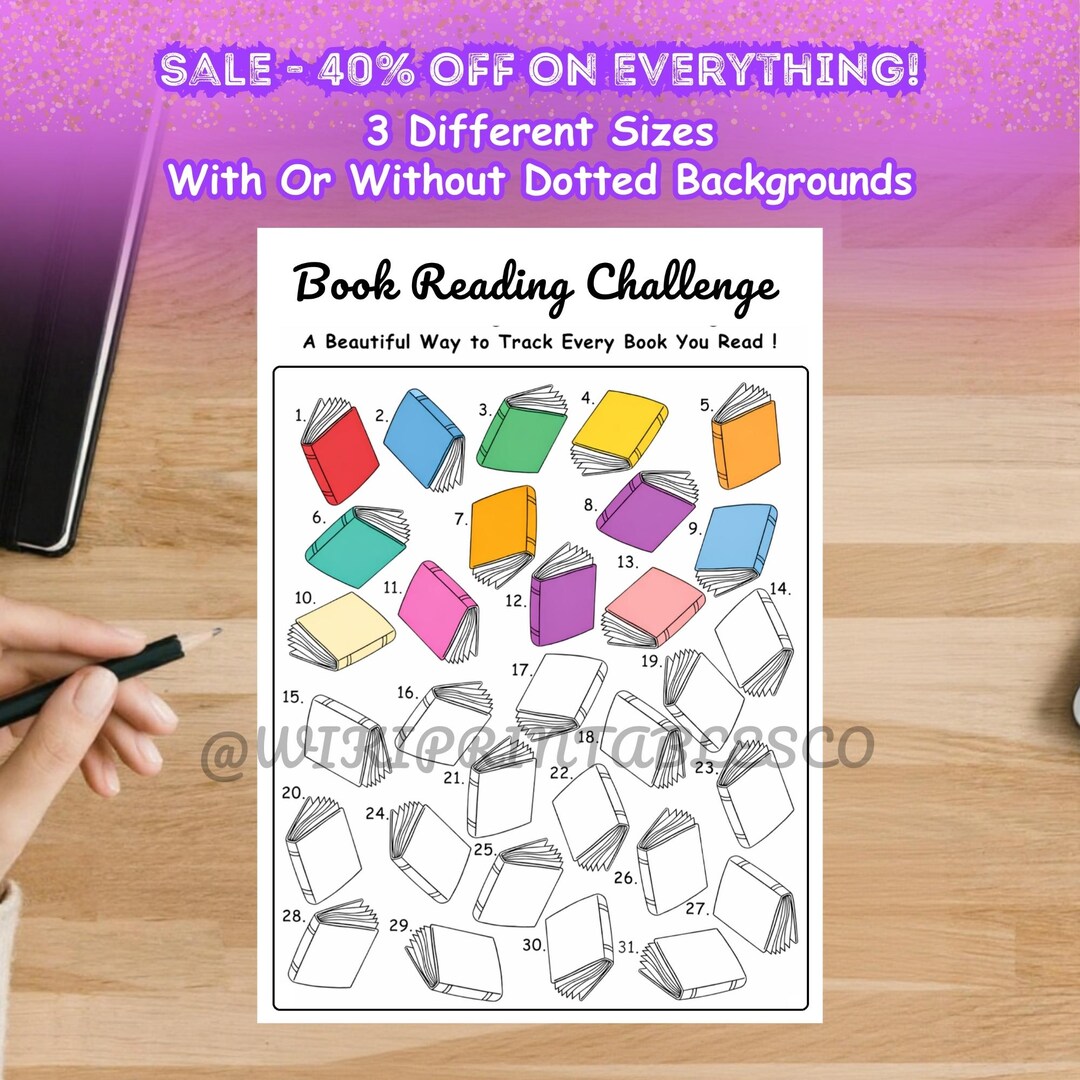 Book Reading Challenge Printable, Book Challenge Tracker, Printable ...