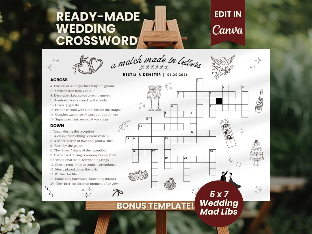 Wedding Crossword Puzzle & Mad Libs: Sip and Solve Guest Game ...