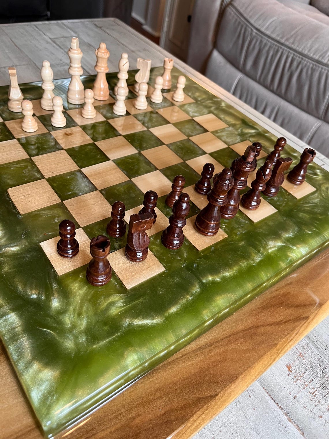 Luxury Chess Set | Resin and Pine Handmade Epoxy | Board With Pieces - Etsy