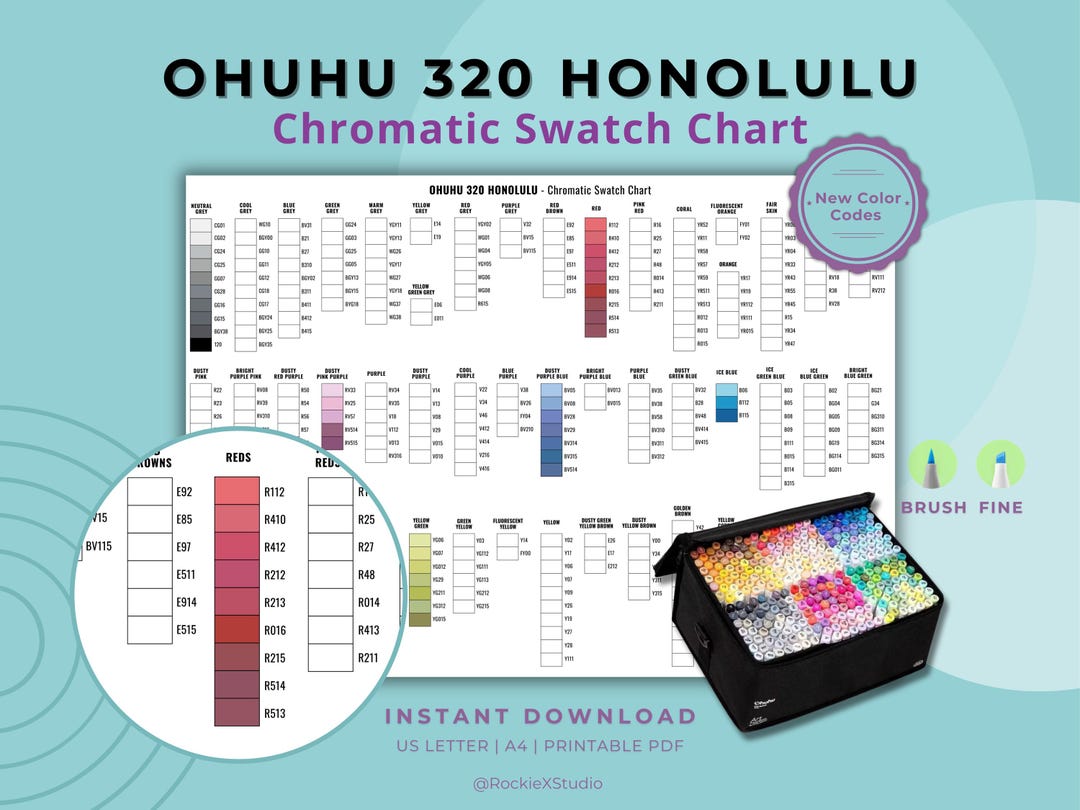 Ohuhu Honolulu 320 Color Swatch Chart: New Codes (digital Download) - Etsy