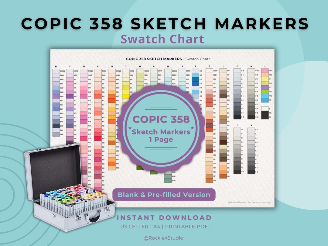 Copic 358 Sketch Markers | Color Swatch Chart | Digital Download - Etsy