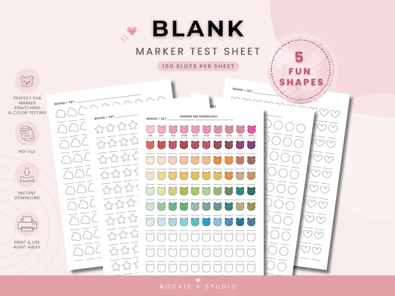 Color Swatch Chart | 5 Shapes, 100 Slots | Marker, Pencil, Paint ...