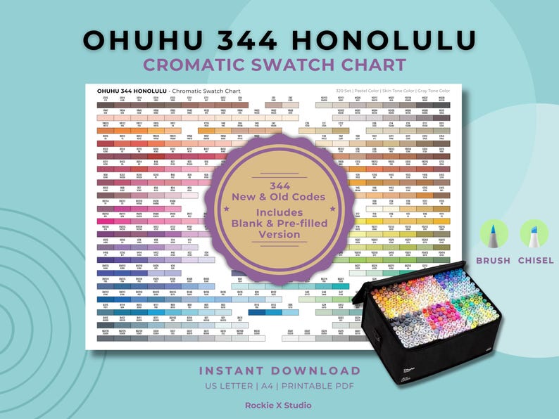 Ohuhu 344 Honolulu Colors Swatch Chart | New/old Codes | Blank/pre ...