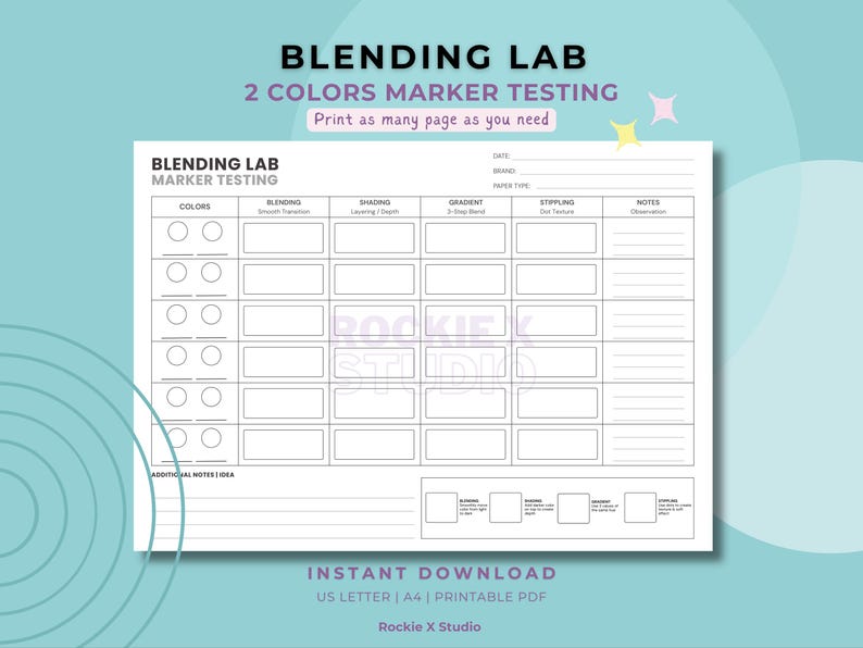 Marker Blending Chart | 2 Color Testing Sheet | Gradient Practice ...