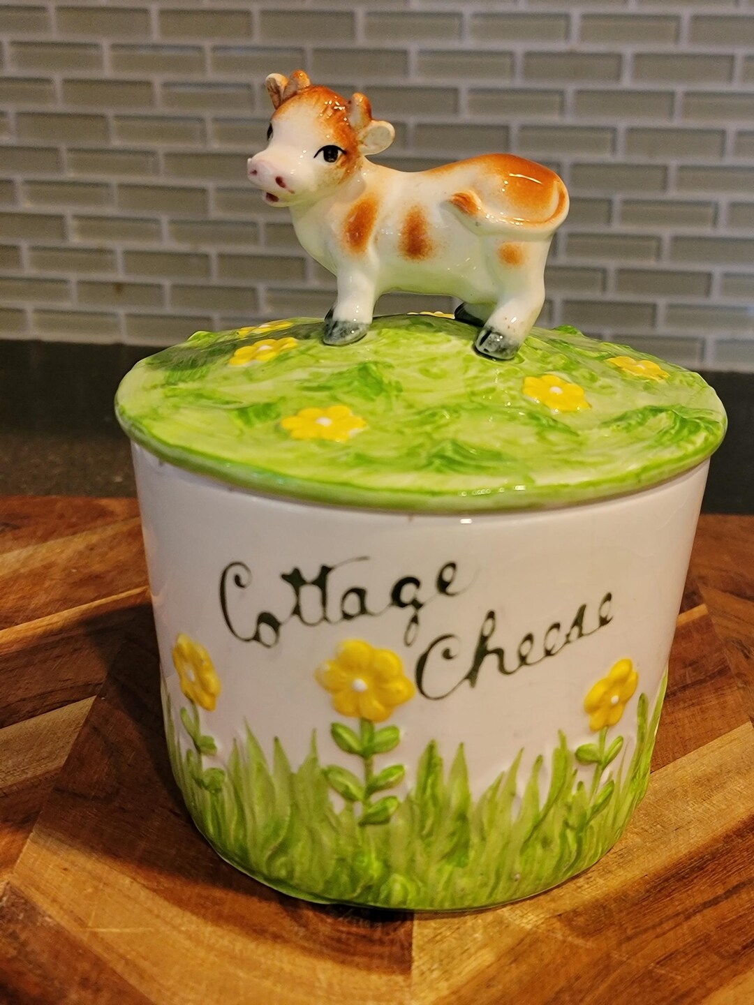 Vintage Cow Cottage Cheese Crock: Glazed Ceramic Farm Decor - Etsy