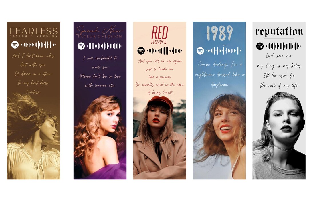 Taylor Swift Bookmarks | Swiftie Eras Printable Set (PDF, JPG, PNG ...