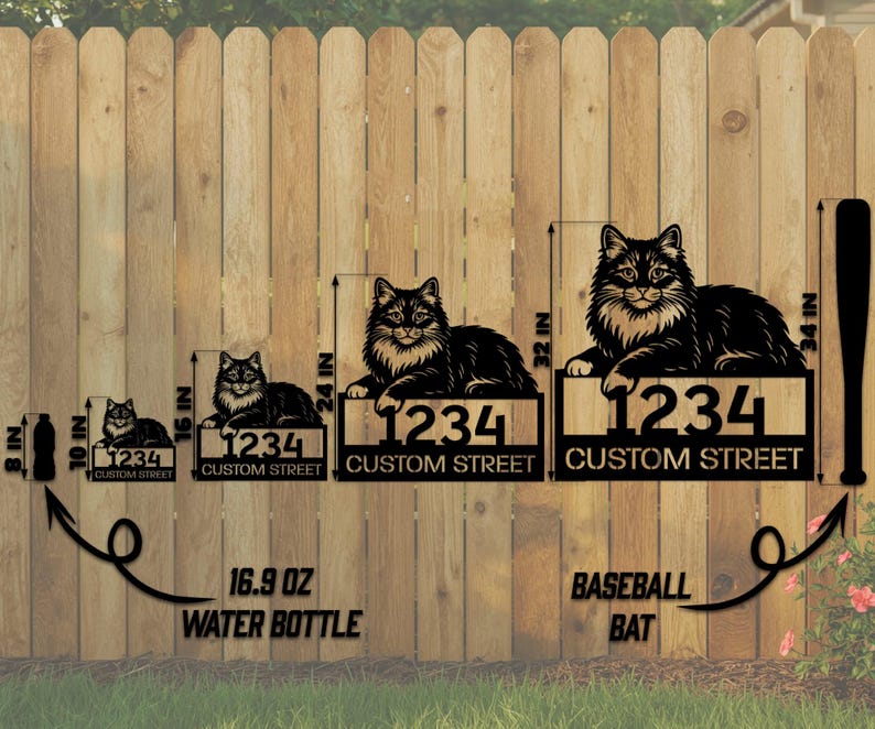 Custom Cat Address Sign, Personalized Metal House Number Plaque With ...