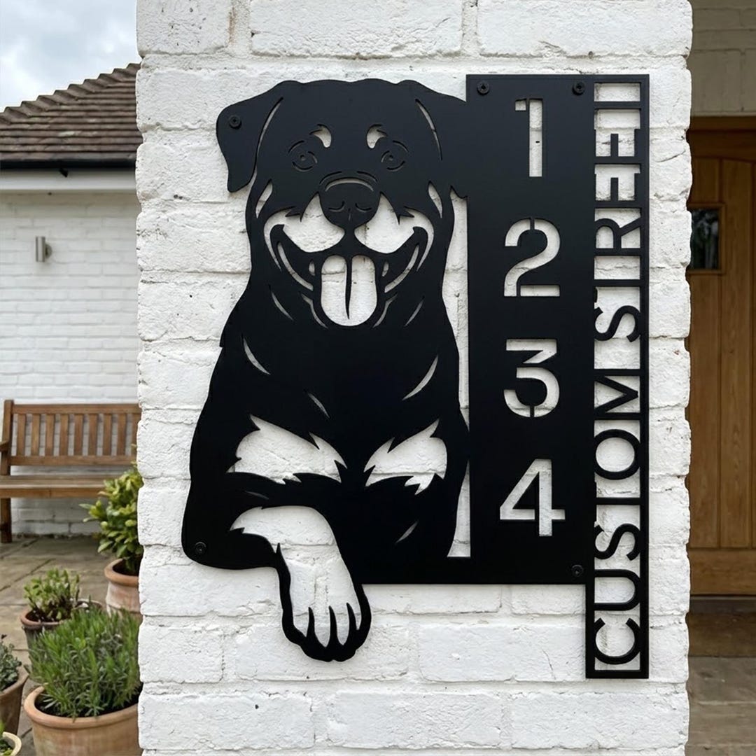 Custom Metal Address Sign, House Number Sign, Rottweiler Dog Address ...