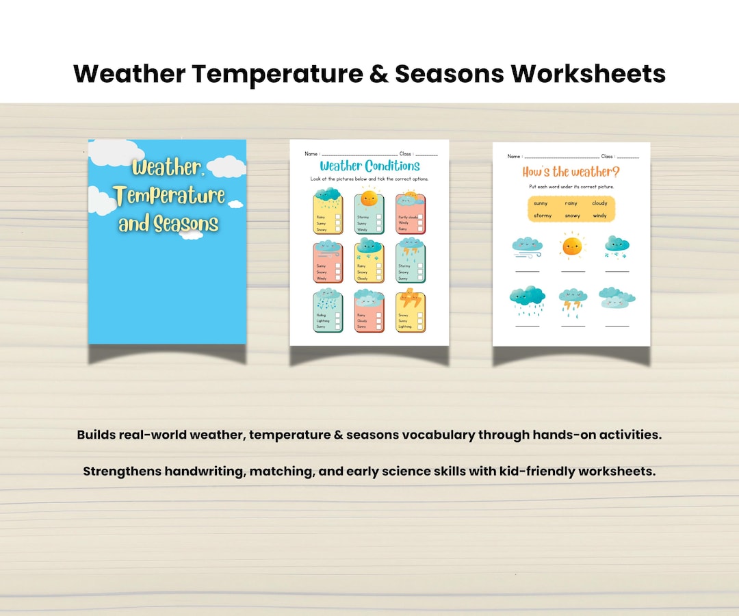 Weather and Seasons Worksheets | Learn Temperature & Weather Words ...