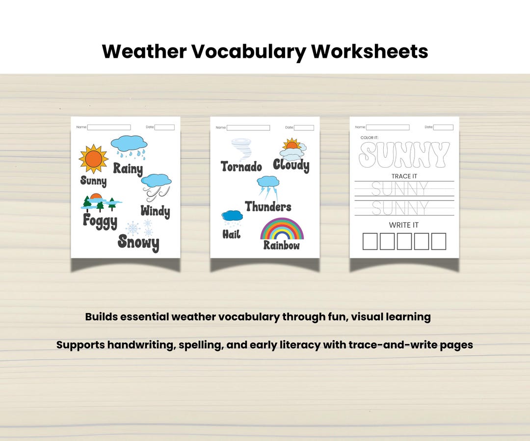 Weather Tracing Worksheets | Learn Weather Words | Handwriting Practice ...