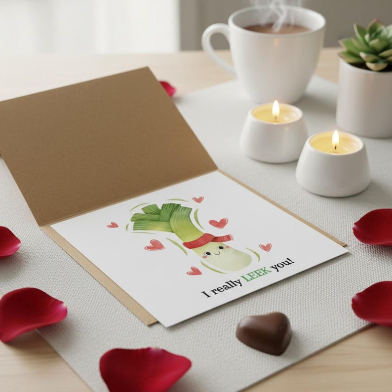 I Really Leek You, Vegetable Pun Card, Cute Pun Card for Anniversary ...