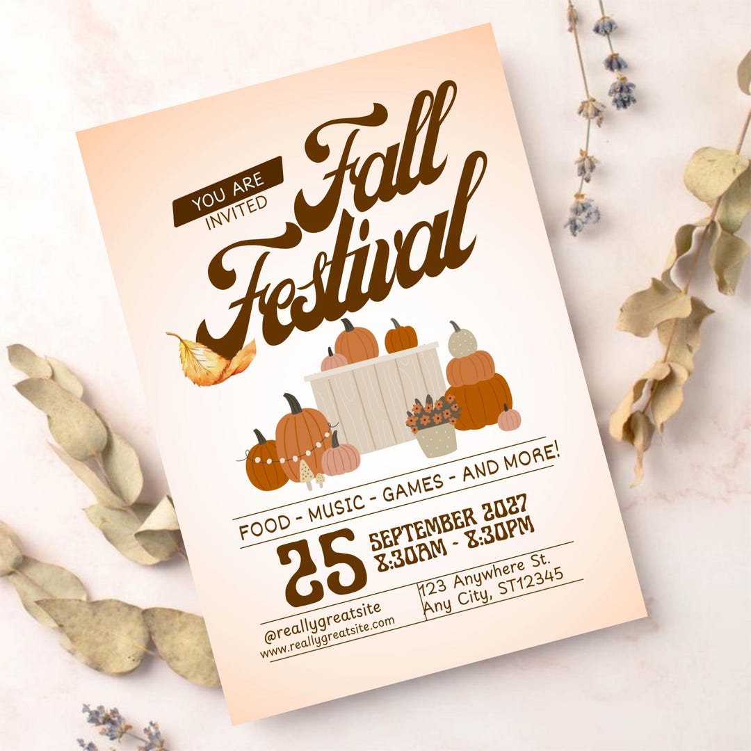 Editable Fall Festival Invitation | Autumn Pumpkin Party Invite ...