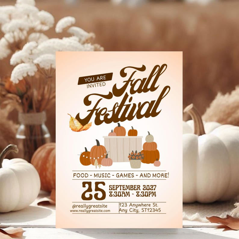 Editable Fall Festival Invitation | Autumn Pumpkin Party Invite ...