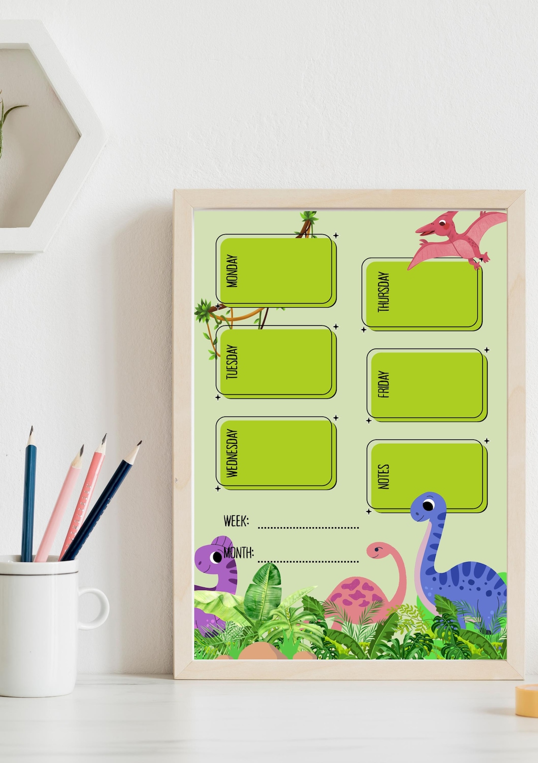 Printable Kids Weekly Planner, Dinosaur Theme Instant Digital Download ...