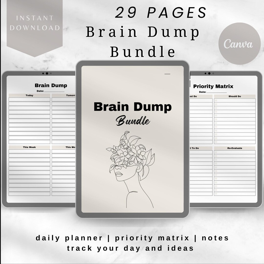 Brain Dump Planner Bundle: Printable Productivity Journal (canva ...