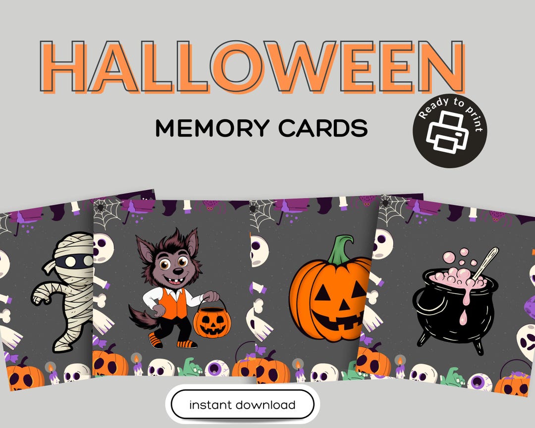 Halloween Memory Card Game: Printable Matching Cards Canva Template ...