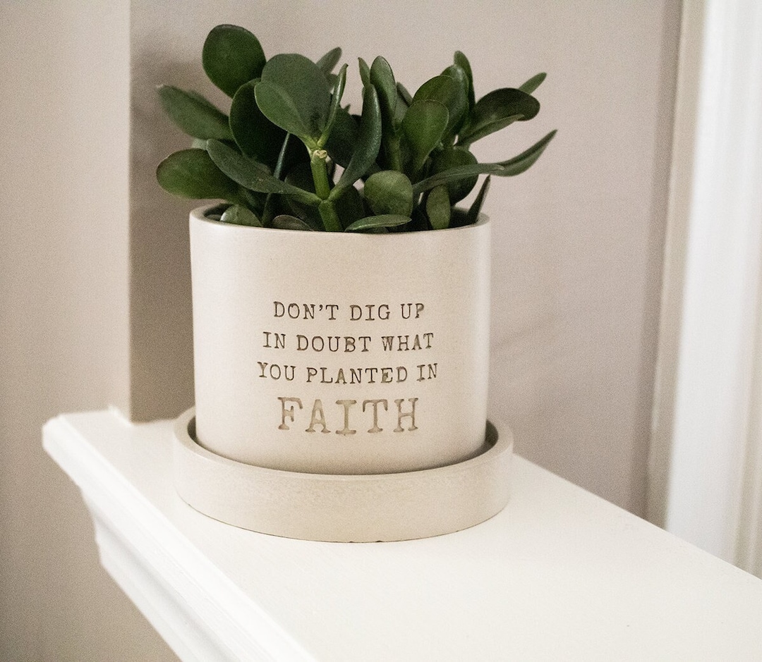 Plant in Faith Handmade Cement Planter Christian Flower Pot Indoor ...