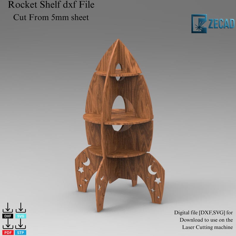 Rocket Shelf DXF File for Laser Cutting | Kids Room Wooden Display ...