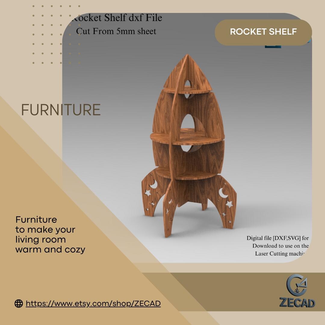 Rocket Shelf DXF File for Laser Cutting | Kids Room Wooden Display ...