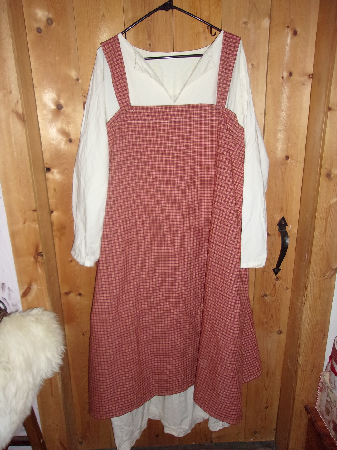 Viking Apron Dress of Plaid Red and Yellow Cotton (under Tunic Not ...