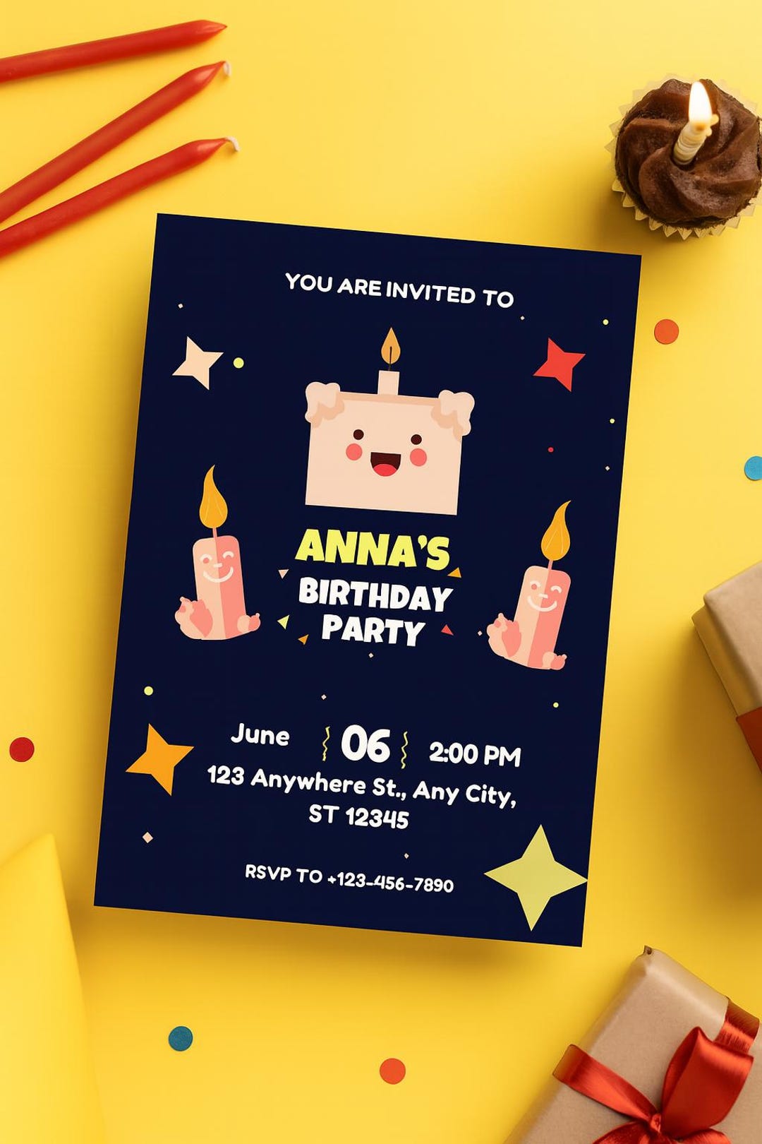 Editable Candle Birthday Invitation Template | Cute Kids Party Invite ...