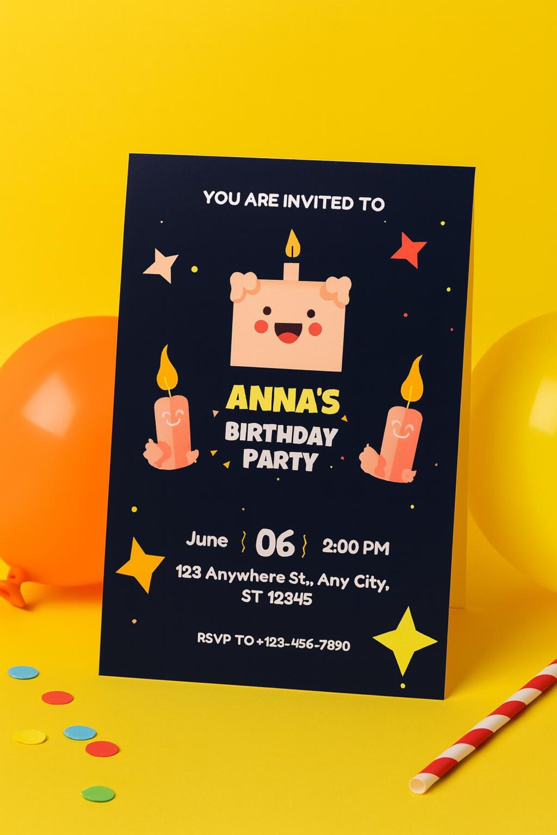 Editable Candle Birthday Invitation Template | Cute Kids Party Invite ...