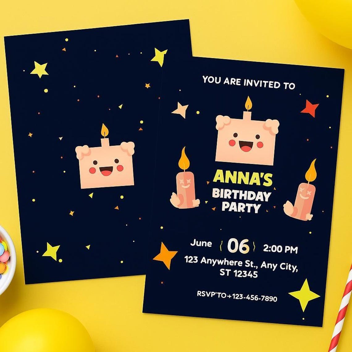 Editable Candle Birthday Invitation Template | Cute Kids Party Invite ...