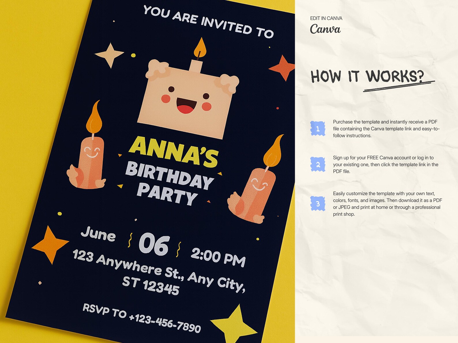Editable Candle Birthday Invitation Template | Cute Kids Party Invite ...