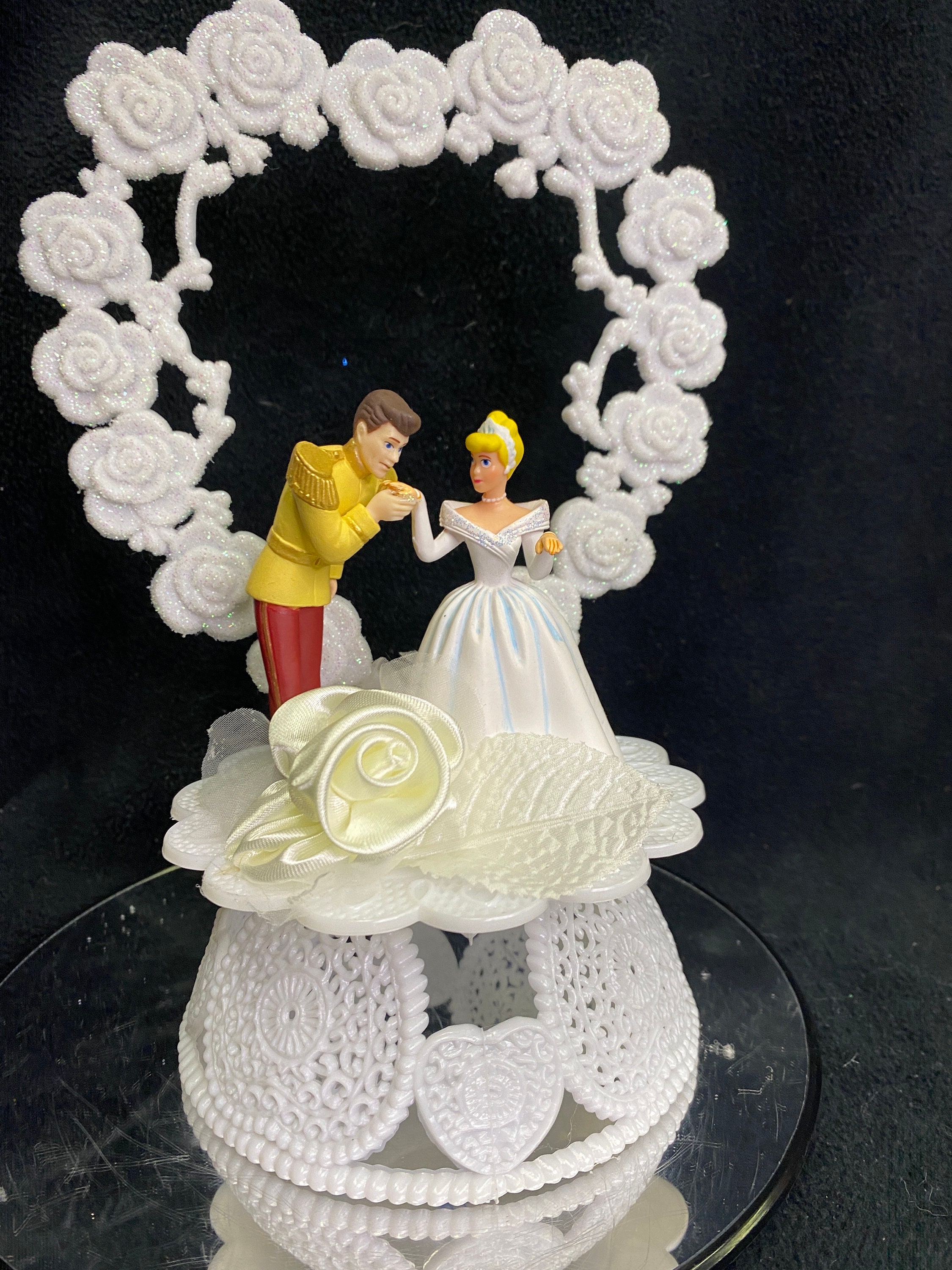 Cinderella Disney Display Wedding Cake Topper Groom Top White Heart ...