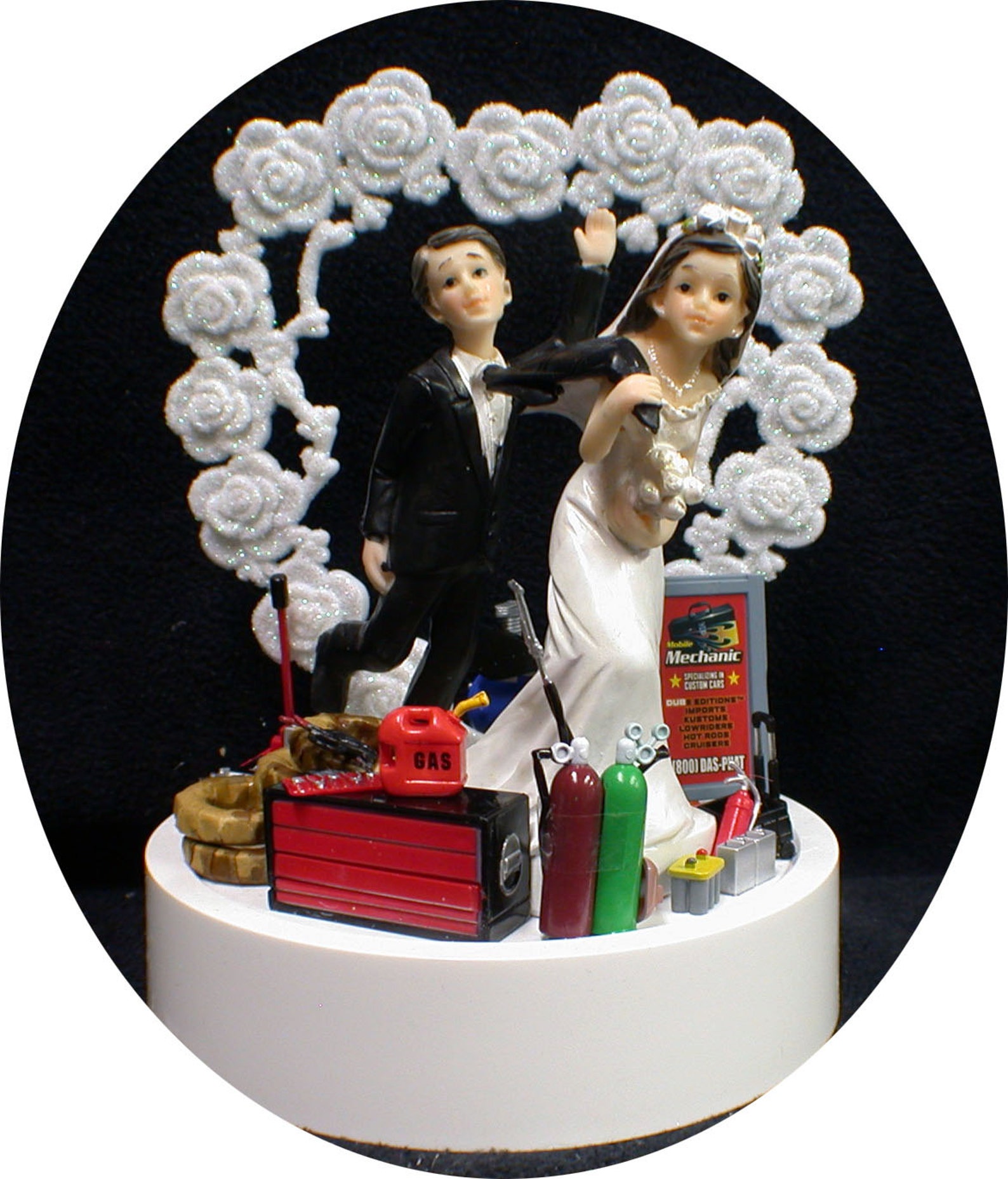 Heart Car AUTO MECHANIC Wedding Cake Topper Bride Groom Top Tool Box ...