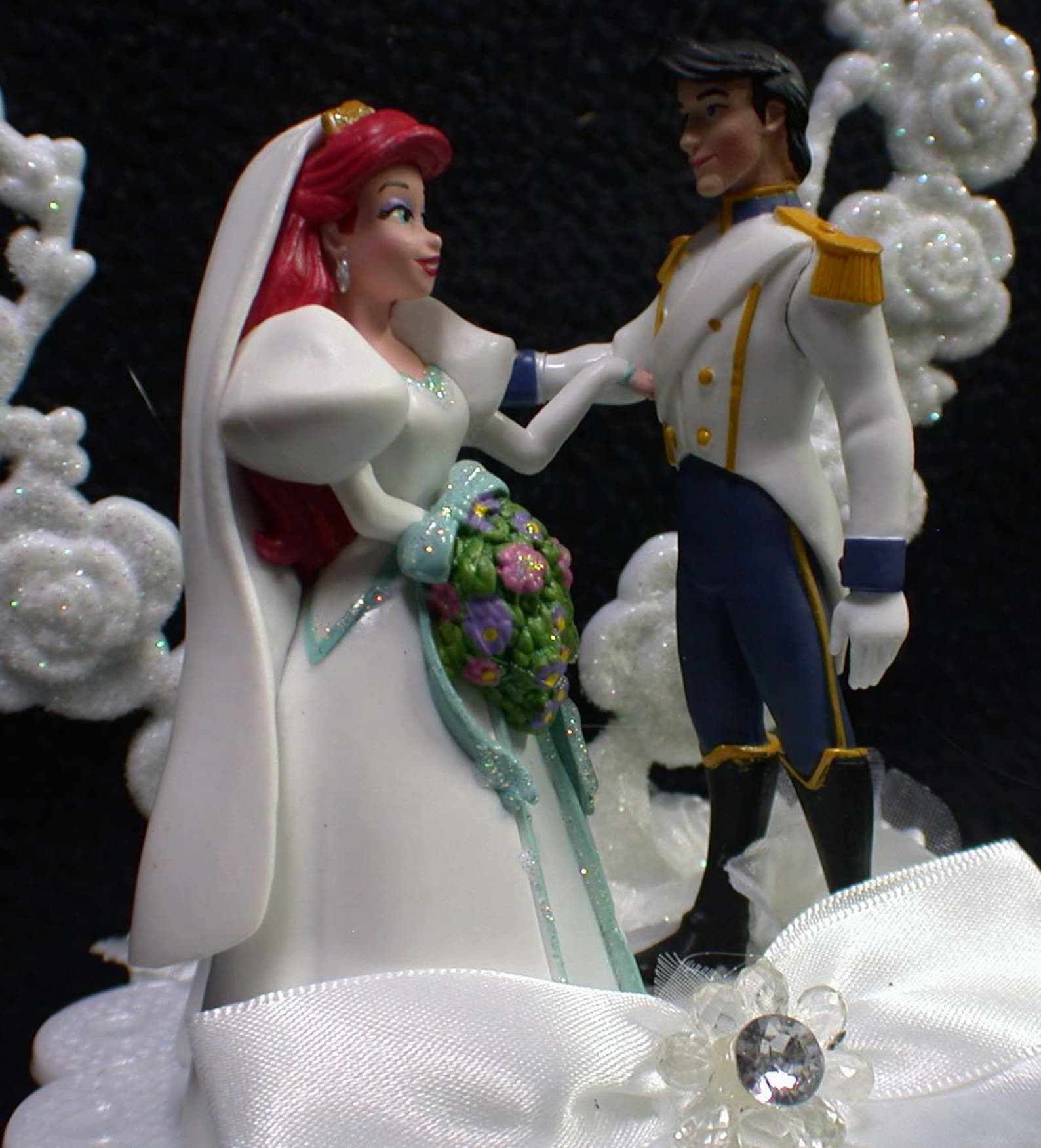 SPECIAL Eric and Little MERMAID Wedding Cake Topper Lot Glasses, Knife ...