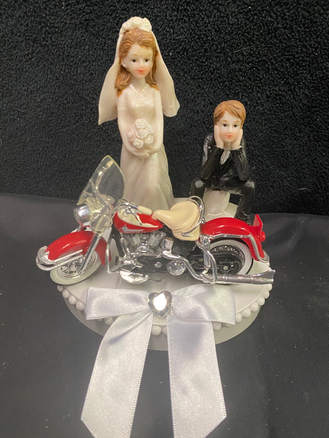 Sweet W/ Harley Davidson Motorcycle Bike Wedding Cake Topper Groom Top ...
