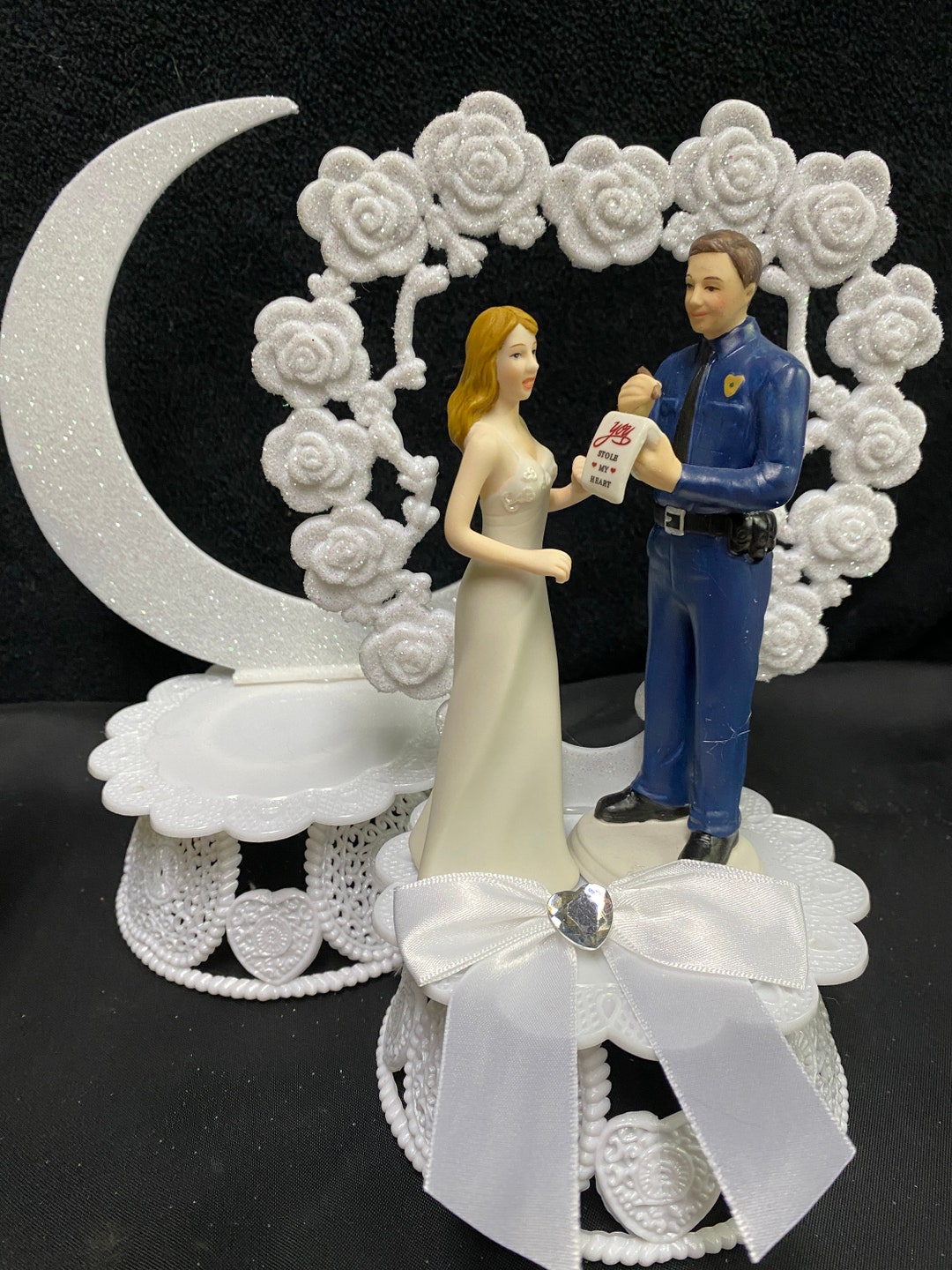 Hero Sexy Police Cop Wedding Cake Topper Heart or Moon Hero Groom Top ...
