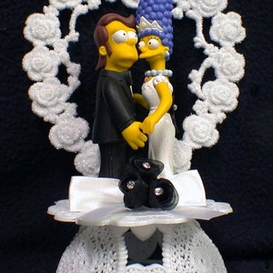 Homer & Marge Simpsons Wedding Cake Topper LOT Glasses, Knife Set ...