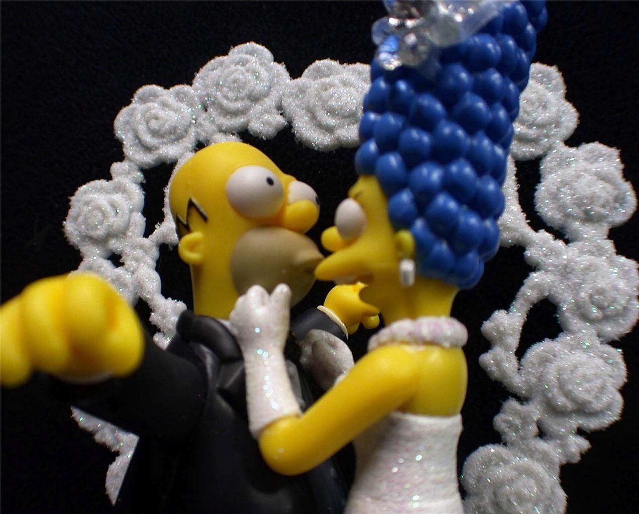 O Homer Marge Simpsons Wedding Cake Topper LOT Glasses Knife Server Set ...