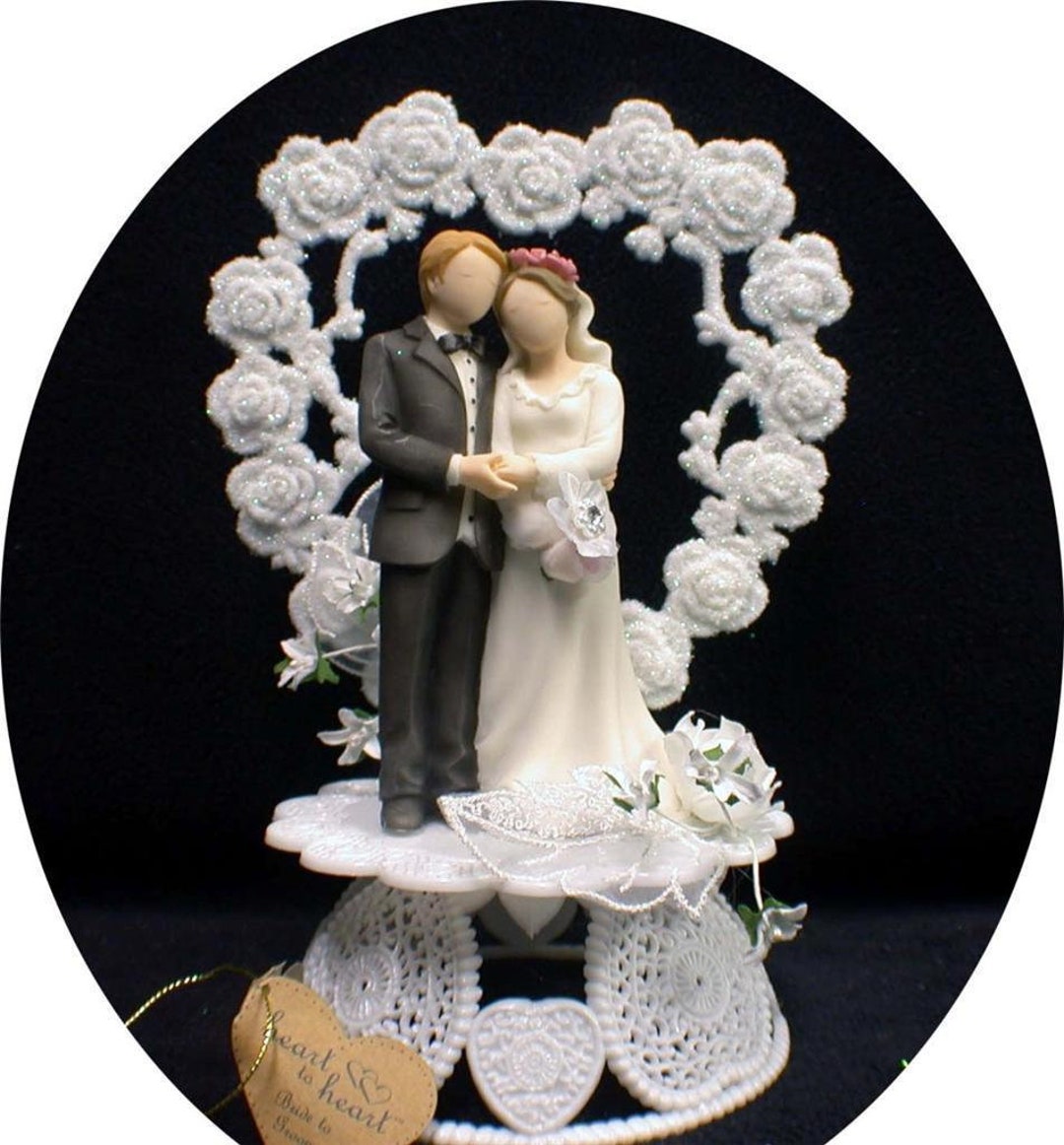 Romantic Heart to Heart Wedding Cake Topper You Can Pick Accent Color ...