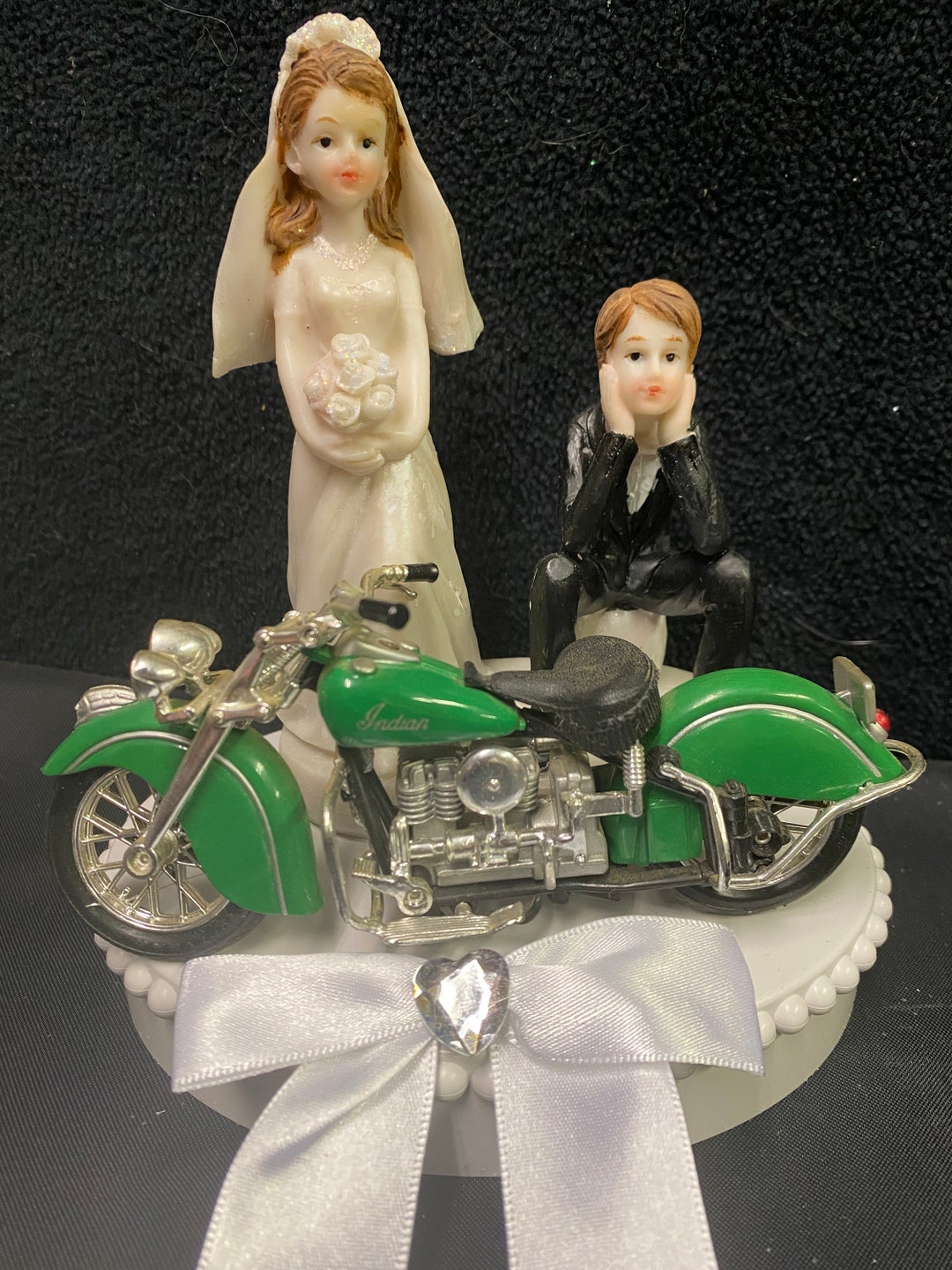 Sweet W/ Harley Davidson Motorcycle Bike Wedding Cake Topper Groom Top ...