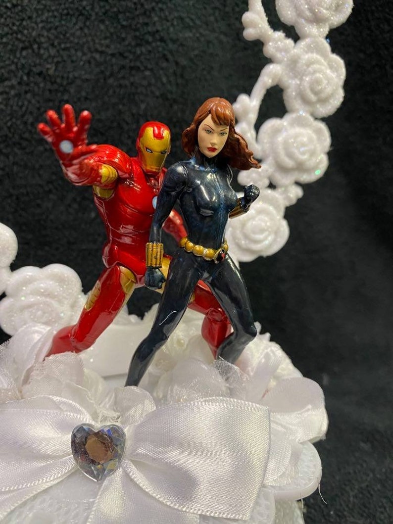 Ironman Iron Man Black Widow Wedding Cake Topper Top Super Hero Heart ...