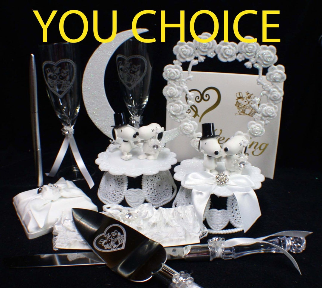 Snoopy & Belle Dog Wedding Cake Topper or Glasses Knife Set Peanut Gang ...