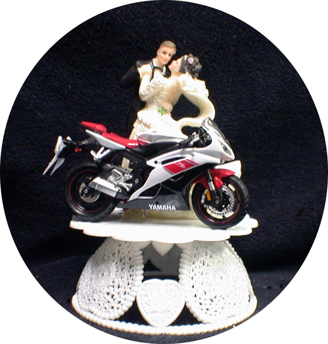 RED Bike Motorcycle Wedding Cake Topper YAMAHA Field " Born to Ride ...