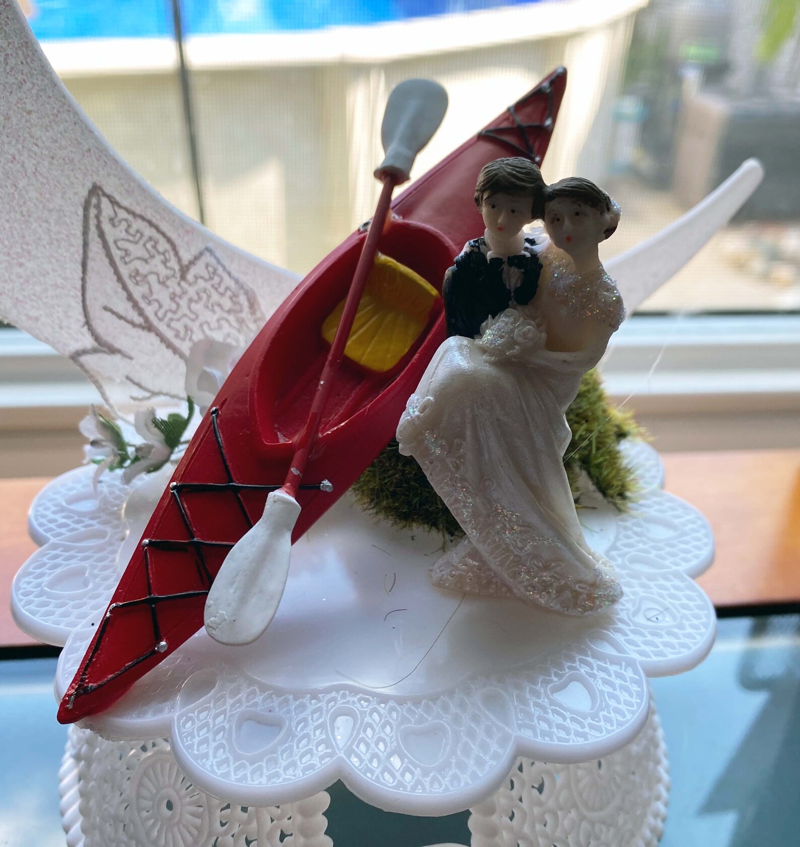 Wedding Cake Topper Fishing Kayak Paddle Sand Lake BOAT Rafting White ...