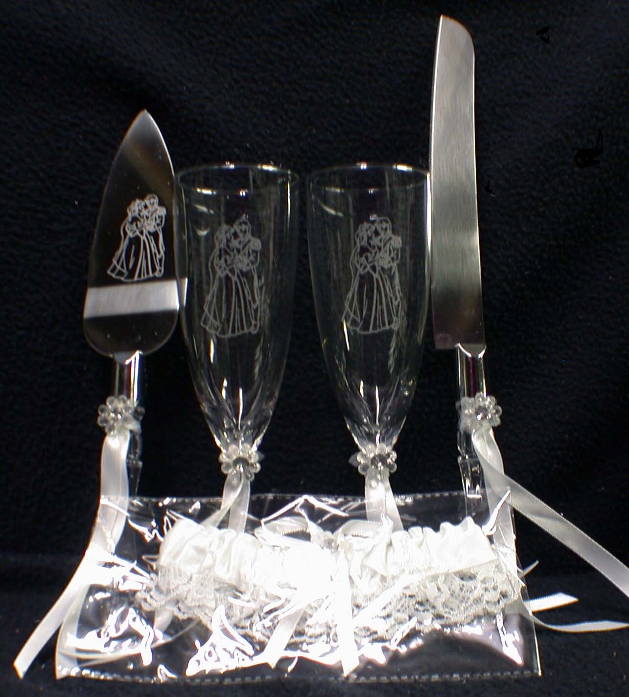 SPECIAL Eric and Little MERMAID Wedding Cake Topper Lot Glasses, Knife ...