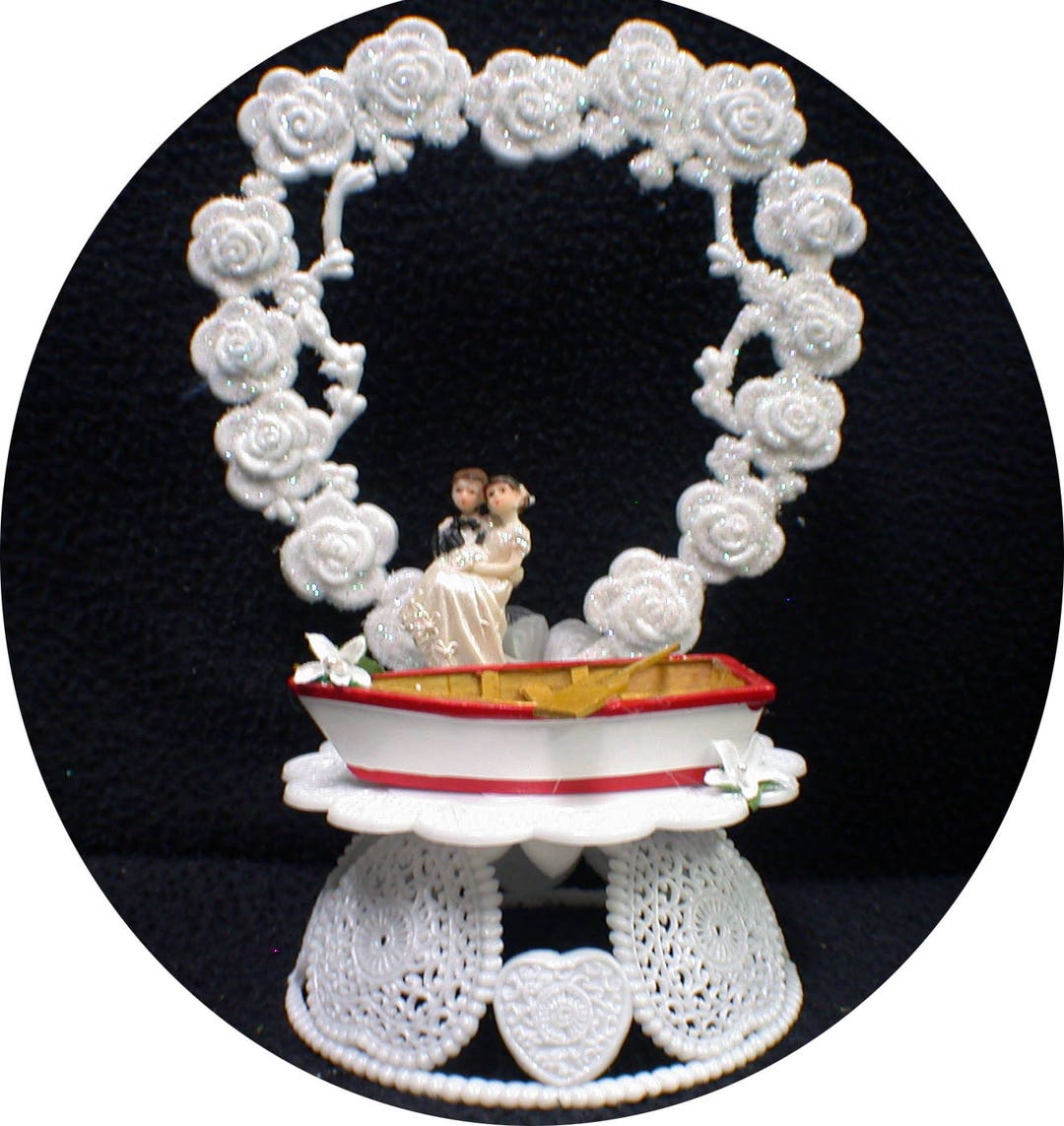 Wedding Cake Topper Row Boat Fishing Beach Ocean Honeymoon Lake ...